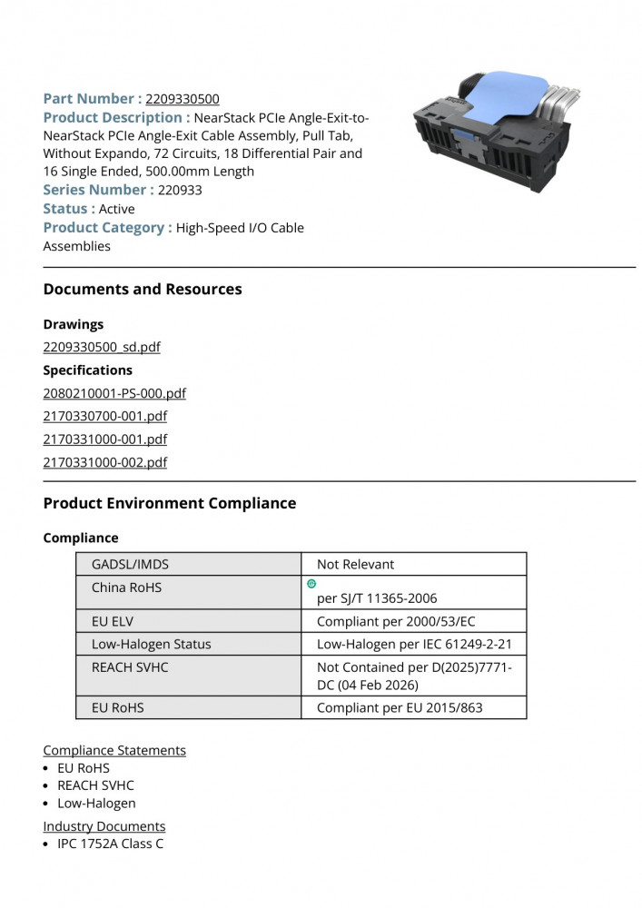 MOLEX 2209330500 technical document page 1
