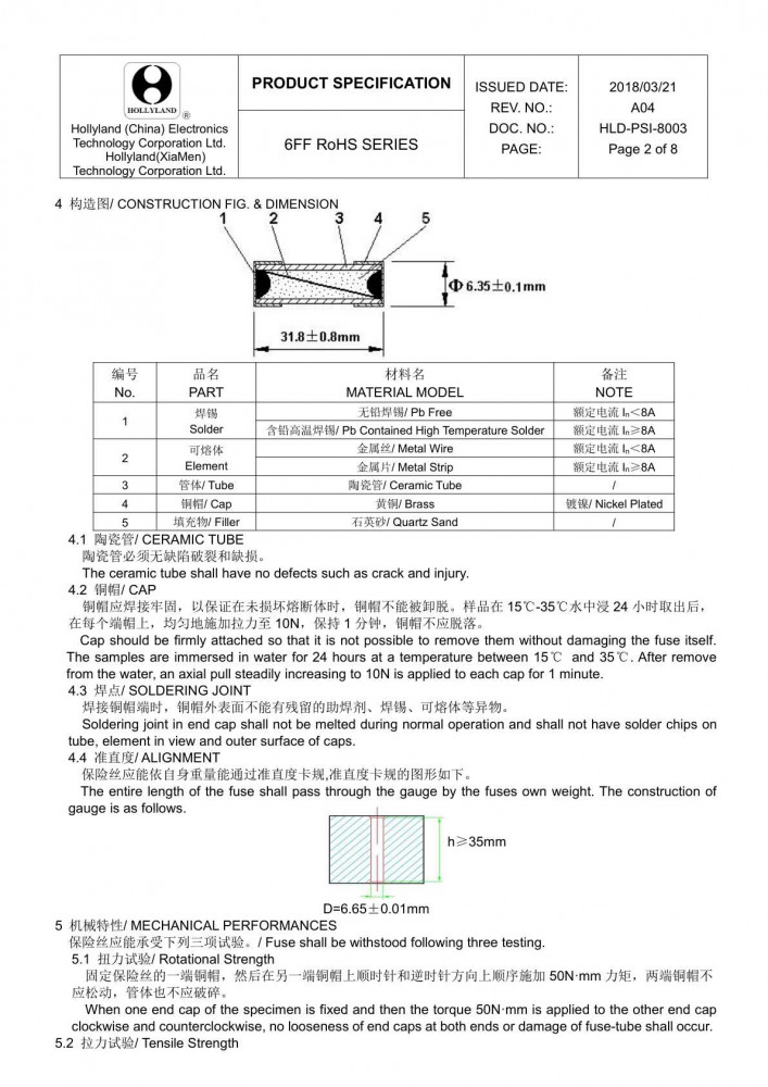 HOLLY 6FF RoHS specification page 2