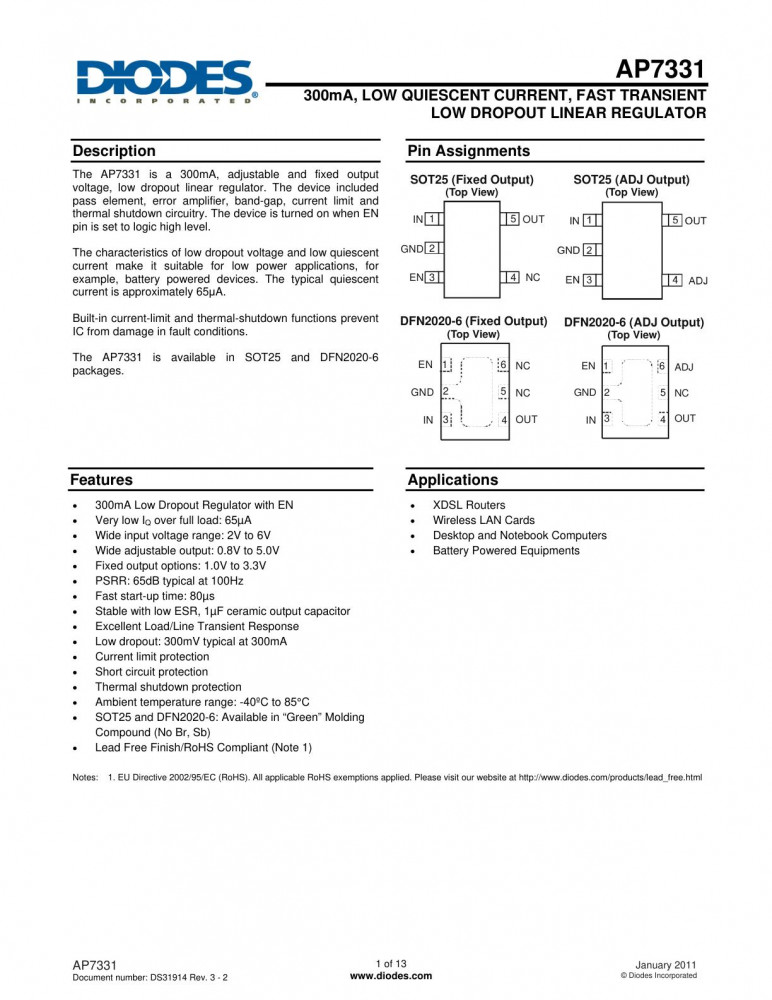 AP7331 datasheet page 1