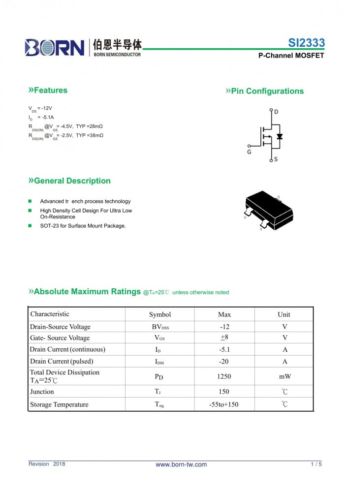 SI2333 datasheet page 1