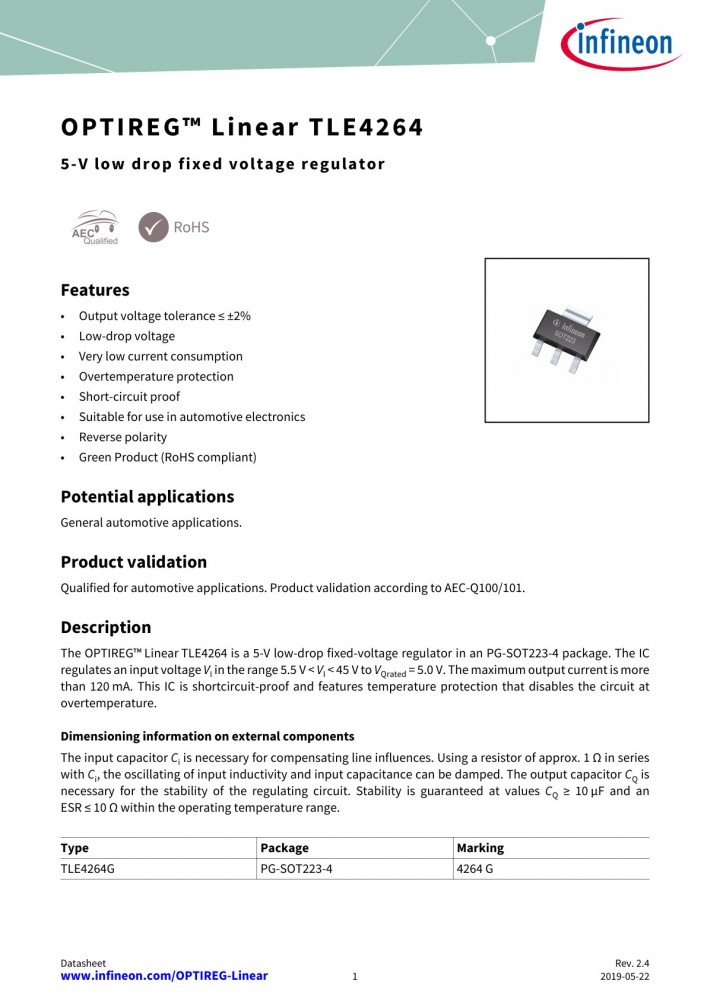 TLE4264G datasheet page 1