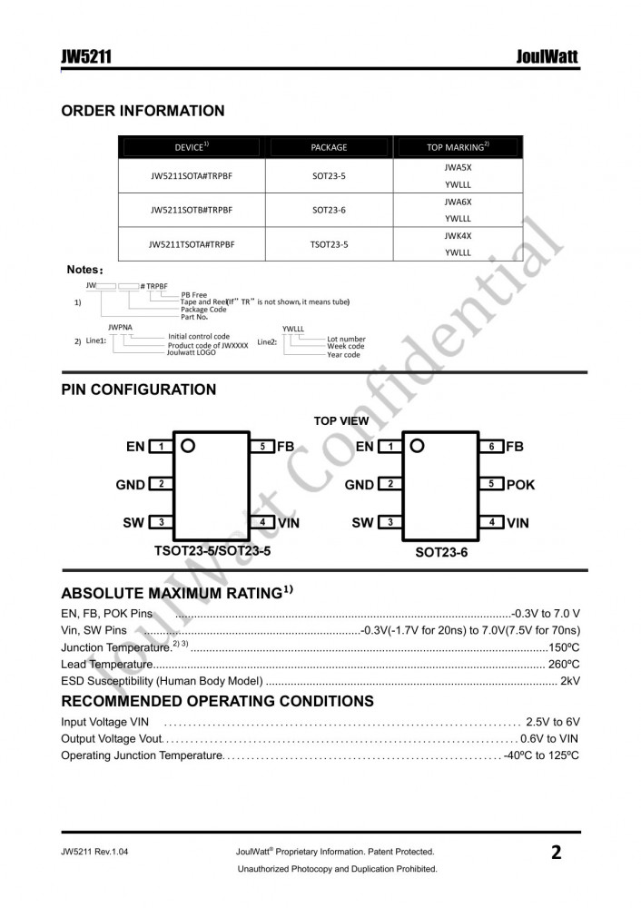 JW5211 datasheet page 2