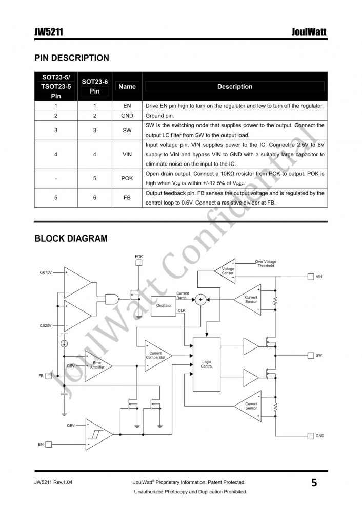 JW5211 datasheet page 5