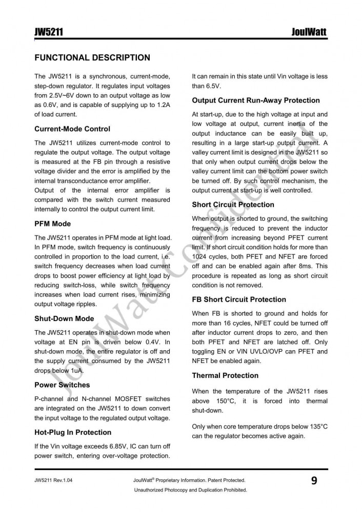 JW5211 datasheet page 9
