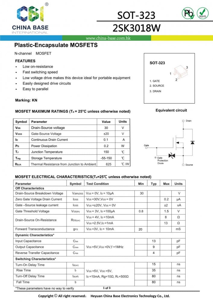 2SK3018W datasheet page 1