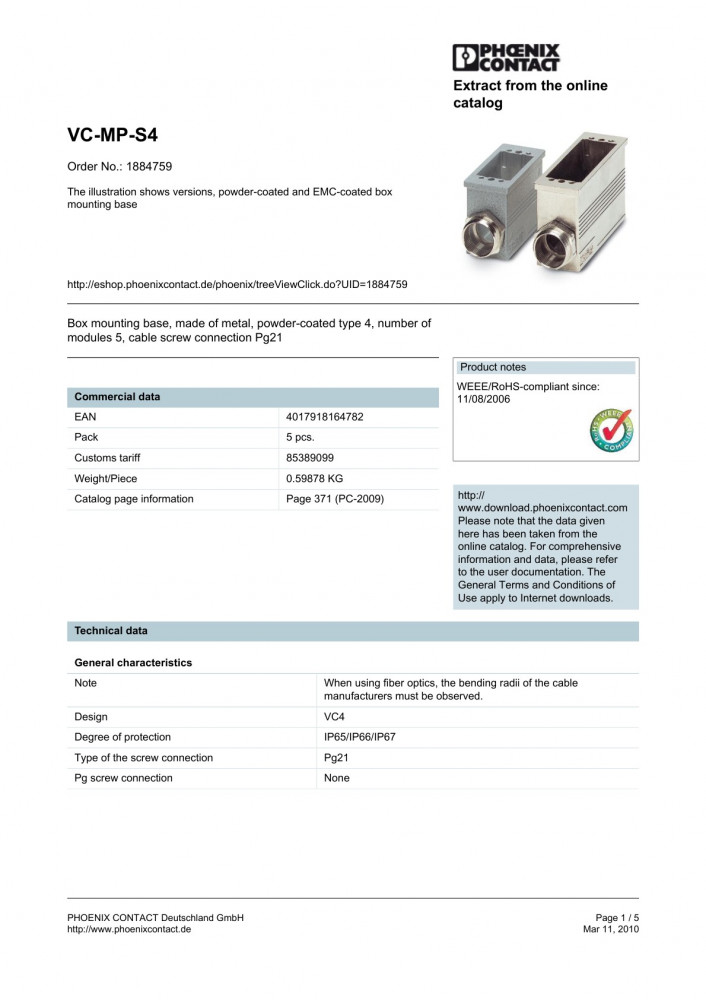 Phoenix Contact 1884759 technical document page 1