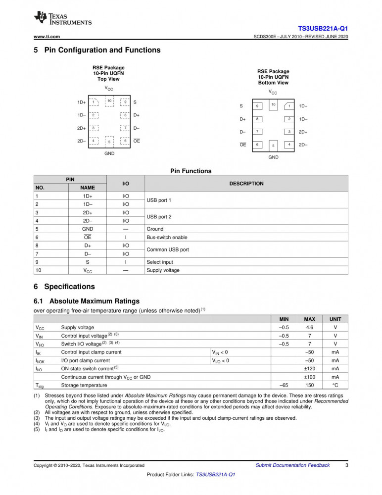 TS3USB221A-Q1 datasheet page 3