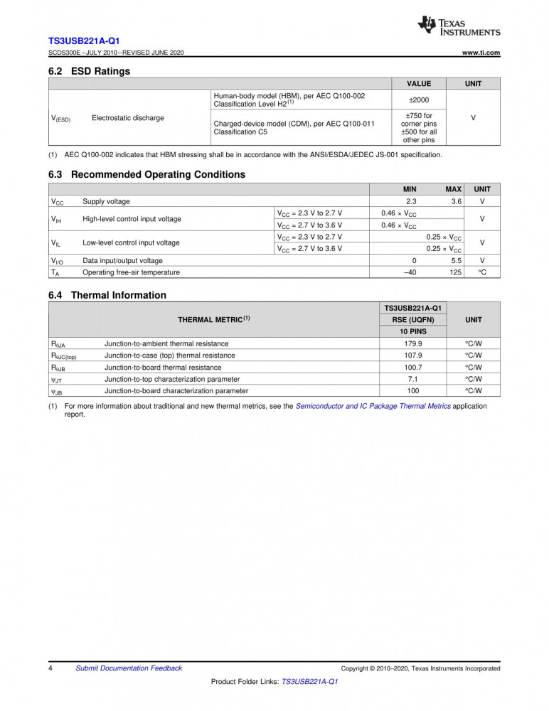 TS3USB221A-Q1 datasheet page 4