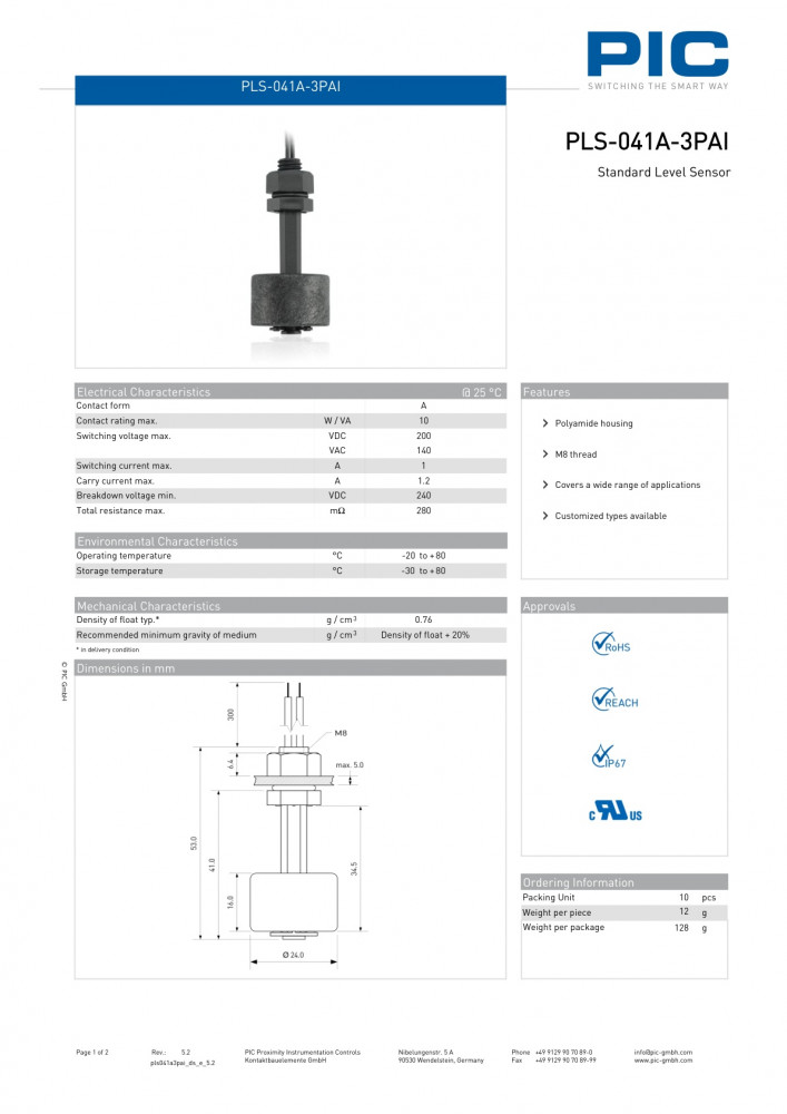 PLS-041A-3PAI technical document page 1