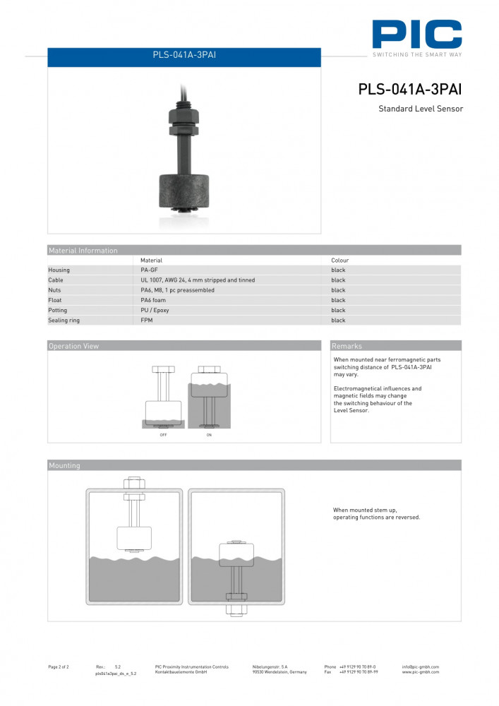 PLS-041A-3PAI technical document page 2