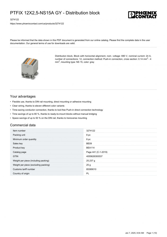 Phoenix Contact 3274122 datasheet page 1