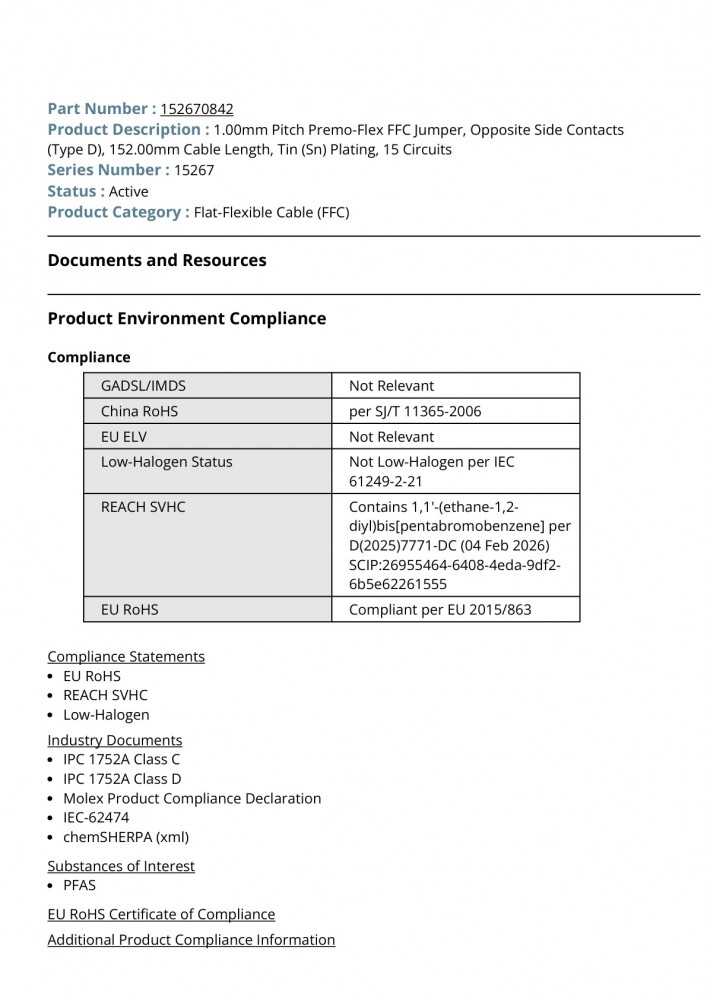 Molex FFC specification page 1
