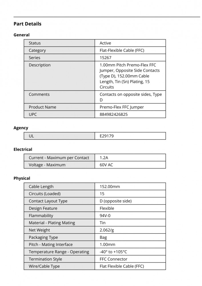 Molex FFC specification page 2