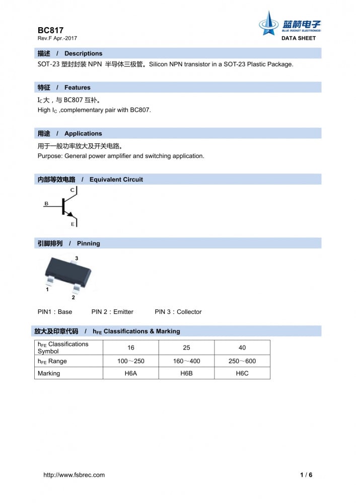 BC817 datasheet page 1