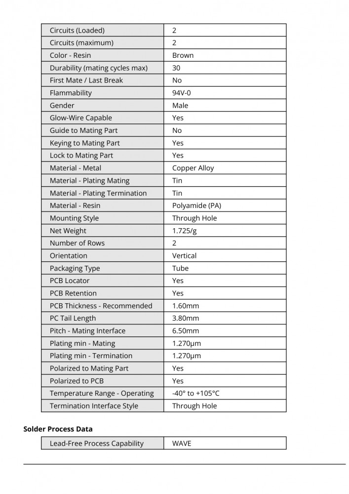 Molex CP 6.5 mm connector specification, page image 3