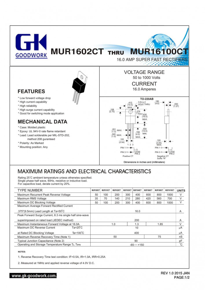 MUR1660CT datasheet page 1
