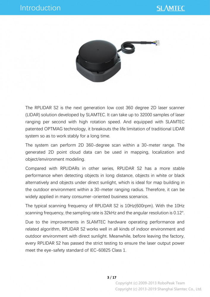RPLIDAR S2 technical document page 3