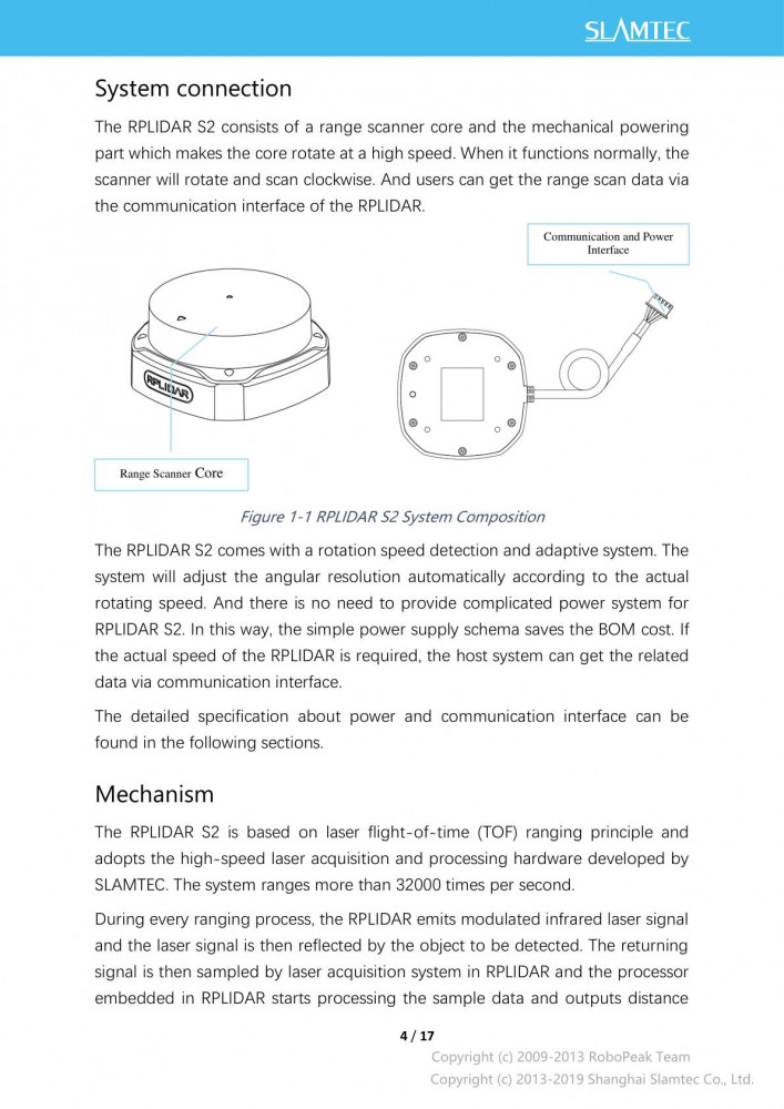 RPLIDAR S2 technical document page 4