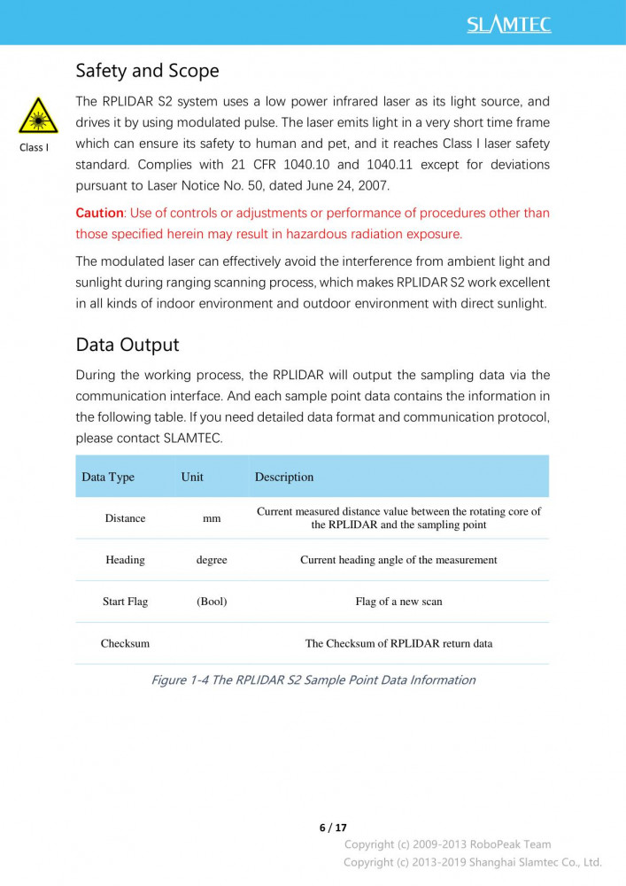 RPLIDAR S2 technical document page 6