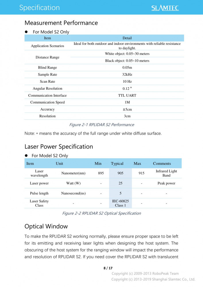 RPLIDAR S2 technical document page 8