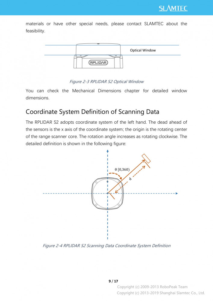 RPLIDAR S2 technical document page 9