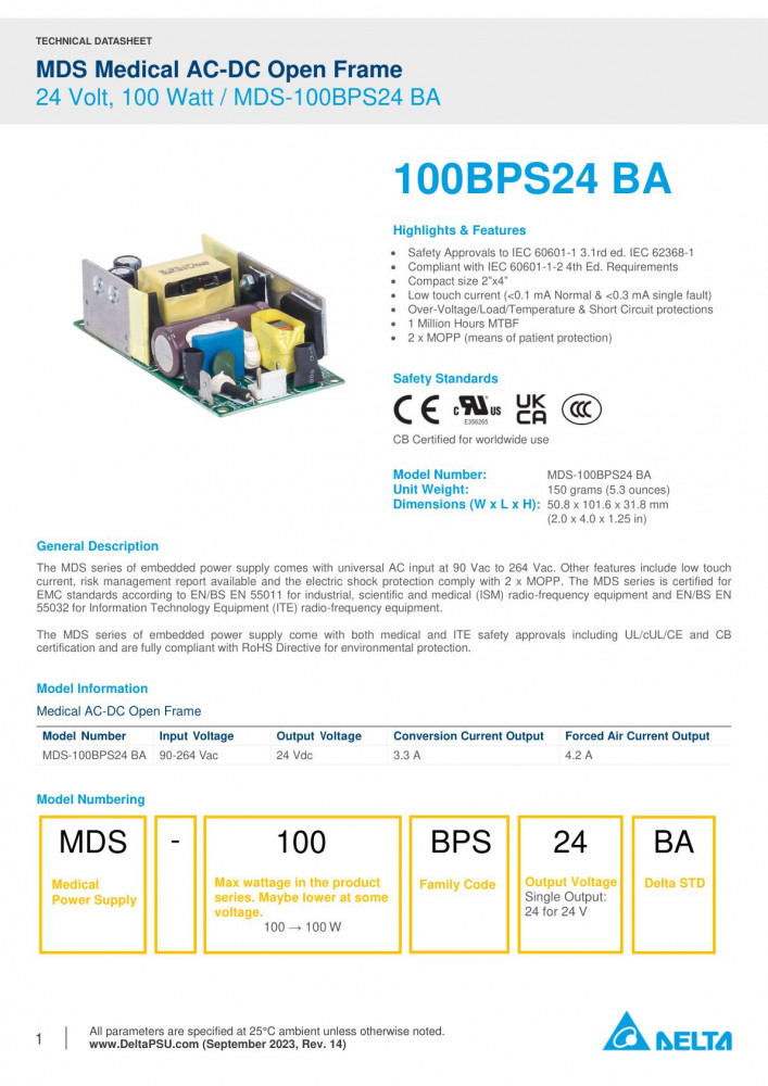 MDS-100BPS24 BA datasheet page 1