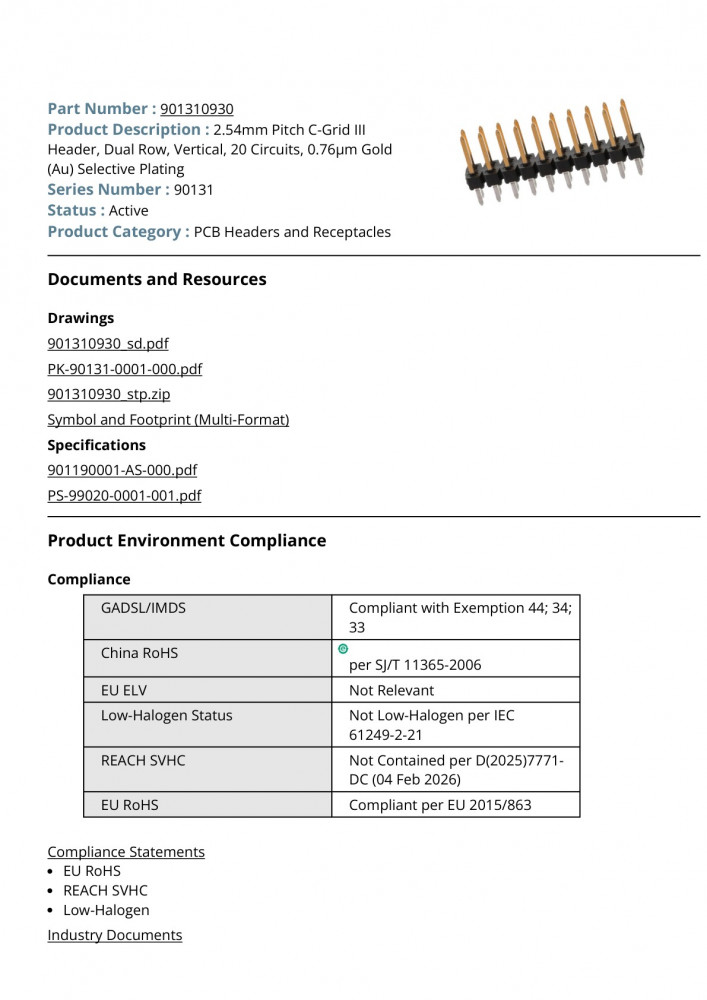 MOLEX 901310930 technical document preview, page 1