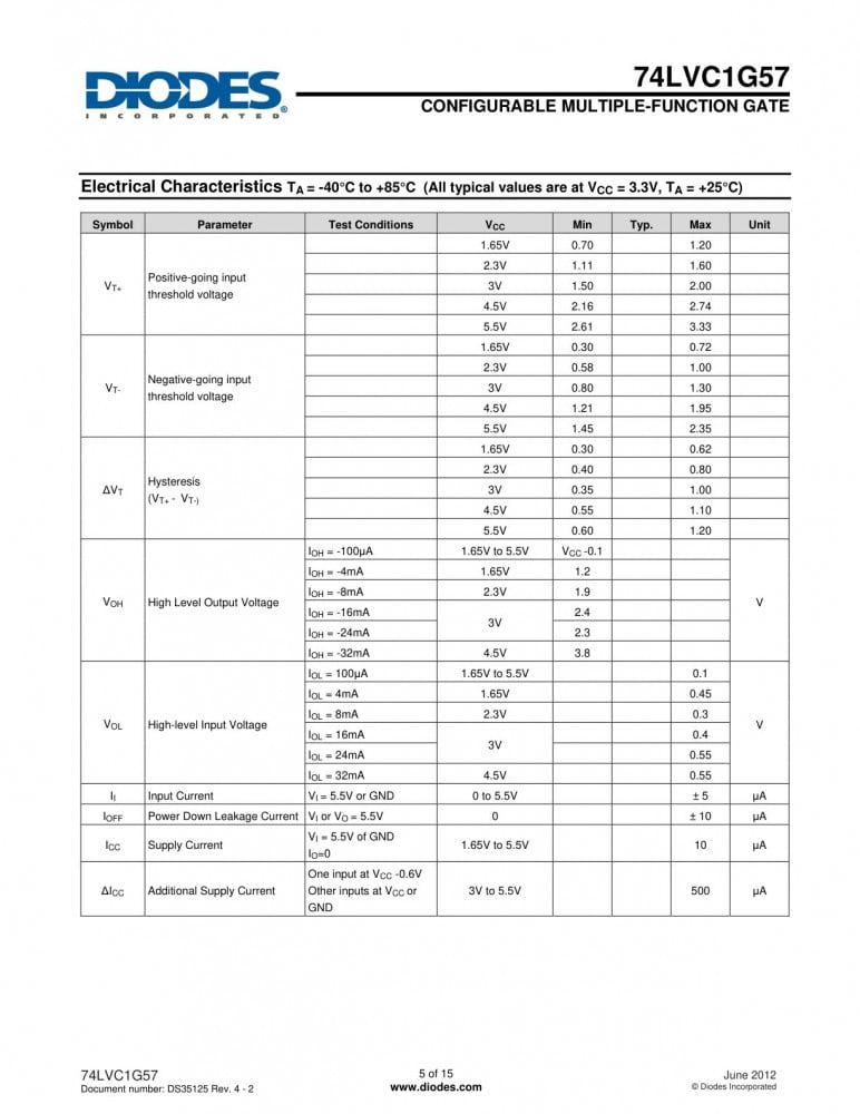 74LVC1G57FW4-7 datasheet page 5