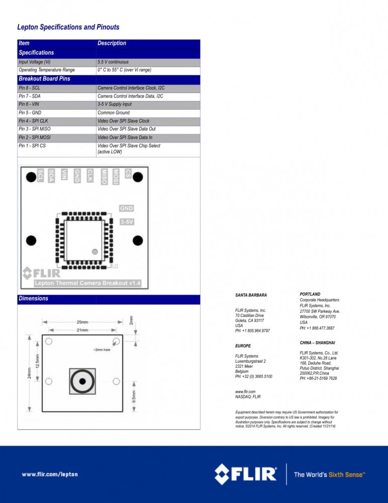 FLIR Lepton Camera Breakout v1.4 datasheet page 2