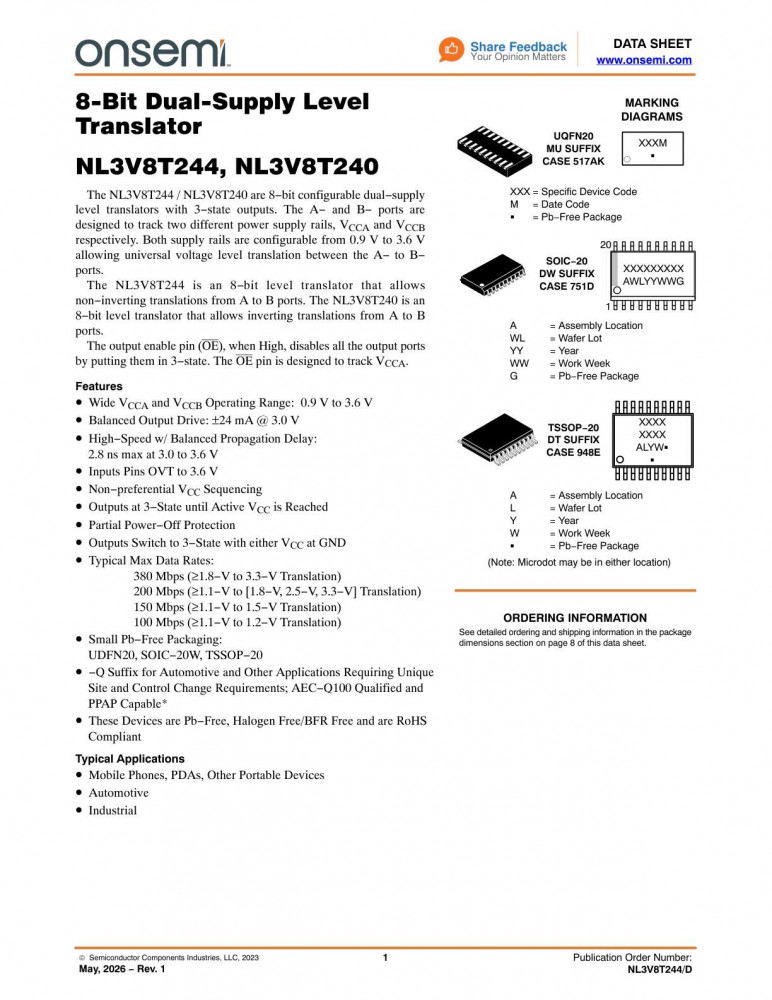 NL3V8T244 datasheet image, page 1