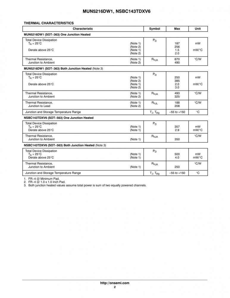 SMUN5216DW1T1G technical document page 2