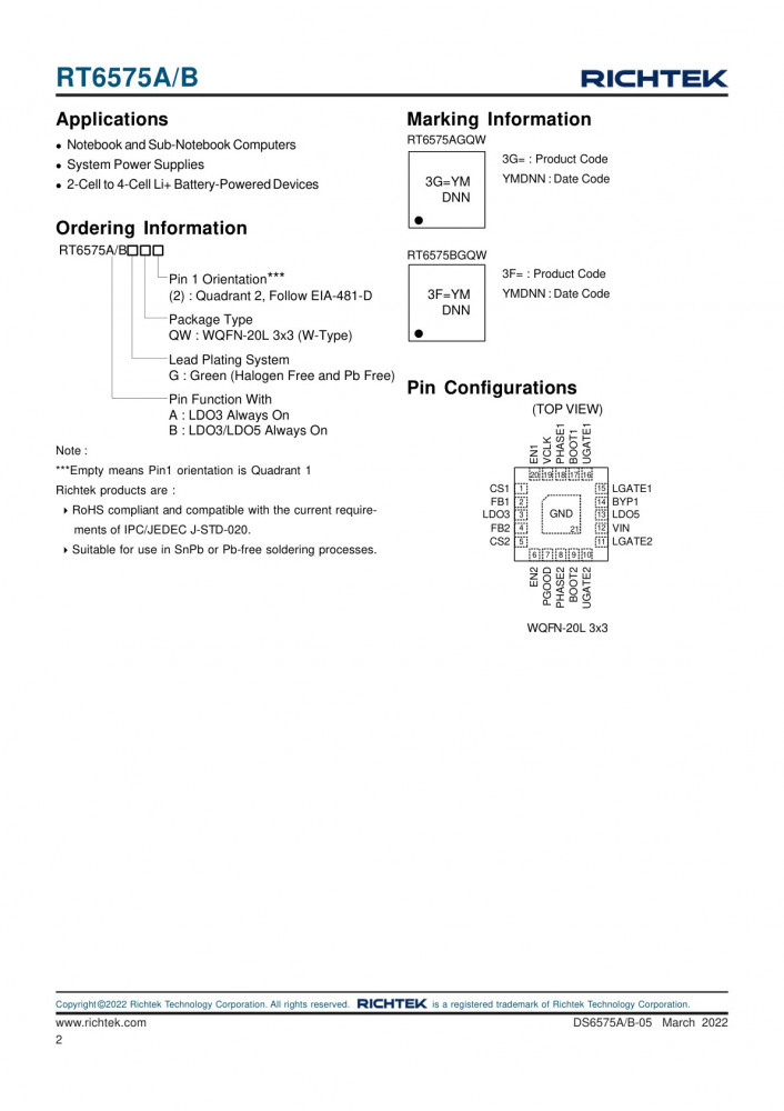 RT6575AGQW datasheet page 2