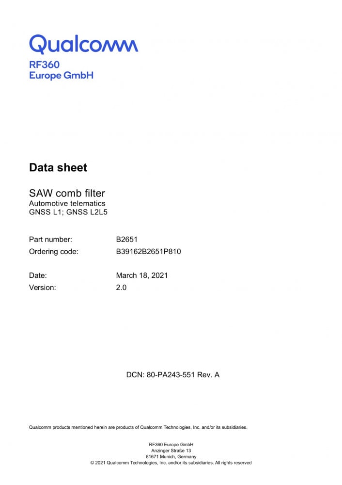 B39162B2651P810 datasheet page 1