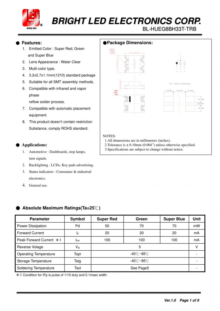 BL-HUEG8BH33T-TRB datasheet page 1
