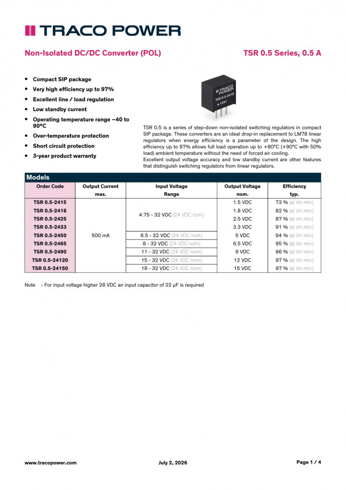 TSR 0.5 series technical document page 1
