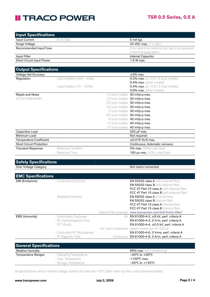 TSR 0.5 series technical document page 2