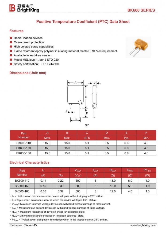 BK600-110 datasheet page 1