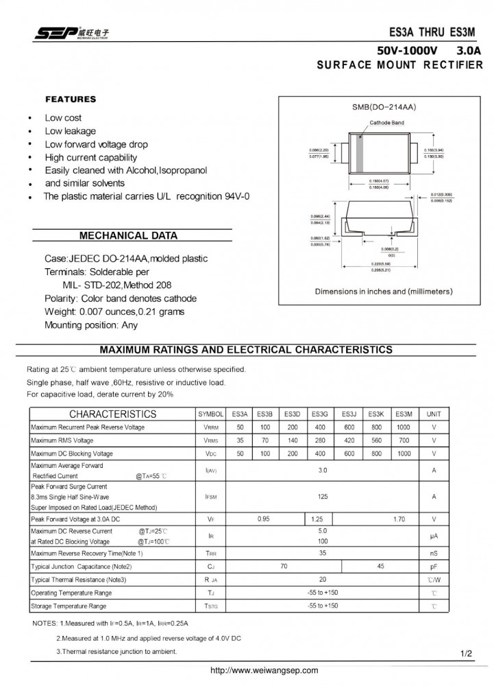 SEP ES3J(SMB) datasheet page 1