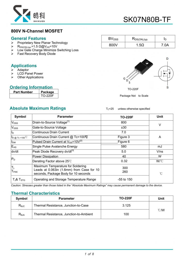 SK07N80B-TF datasheet page 1