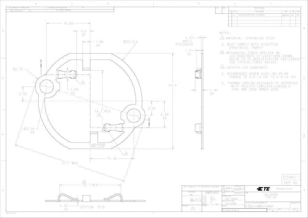 TE Connectivity 2154821-1 controlled drawing preview