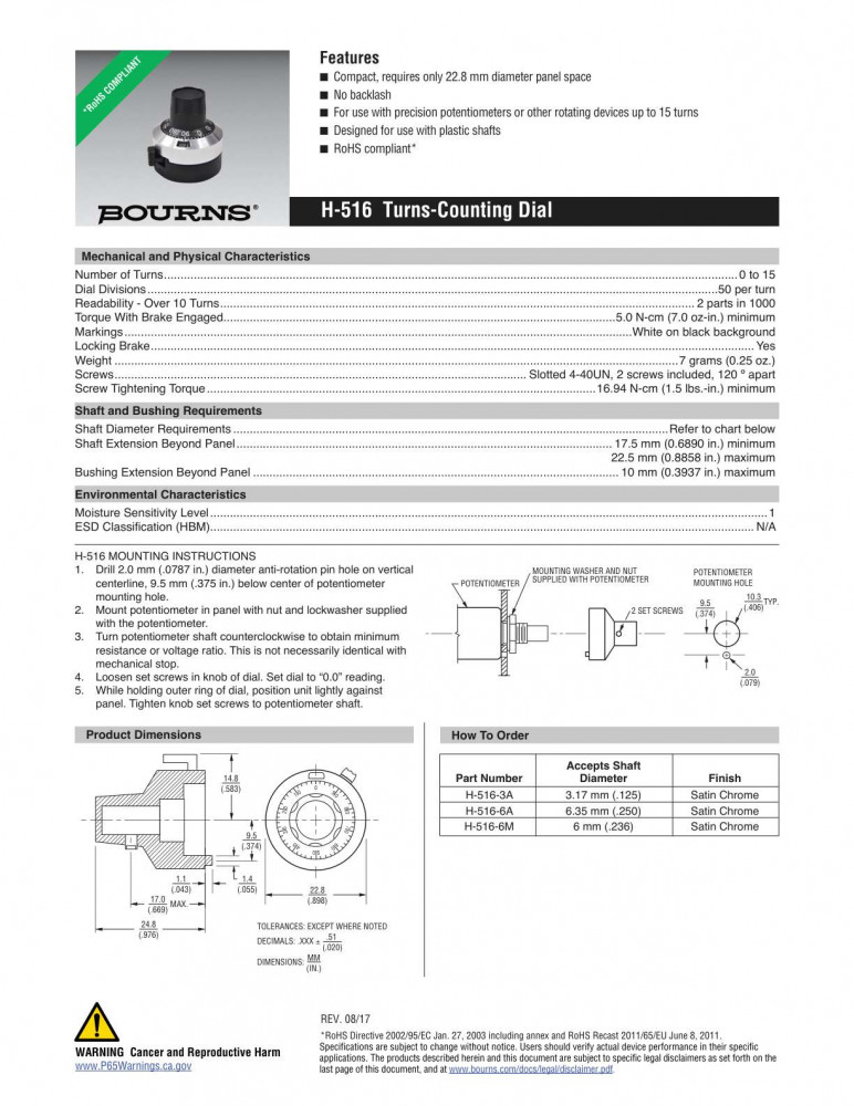 H-516 turns-counting dial product documentation image 1