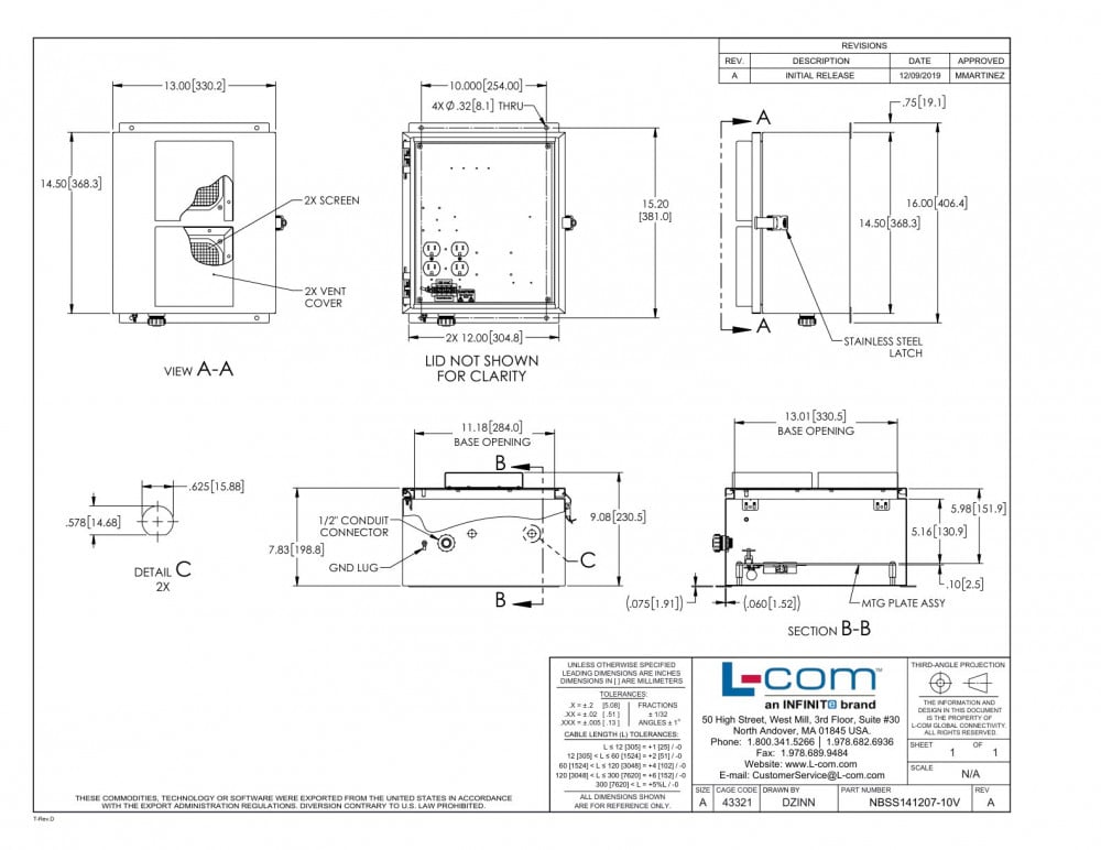 L-com NBSS141207-10V technical drawing page