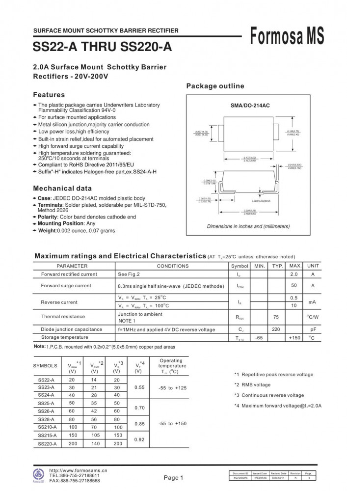 SS26-A datasheet page 1