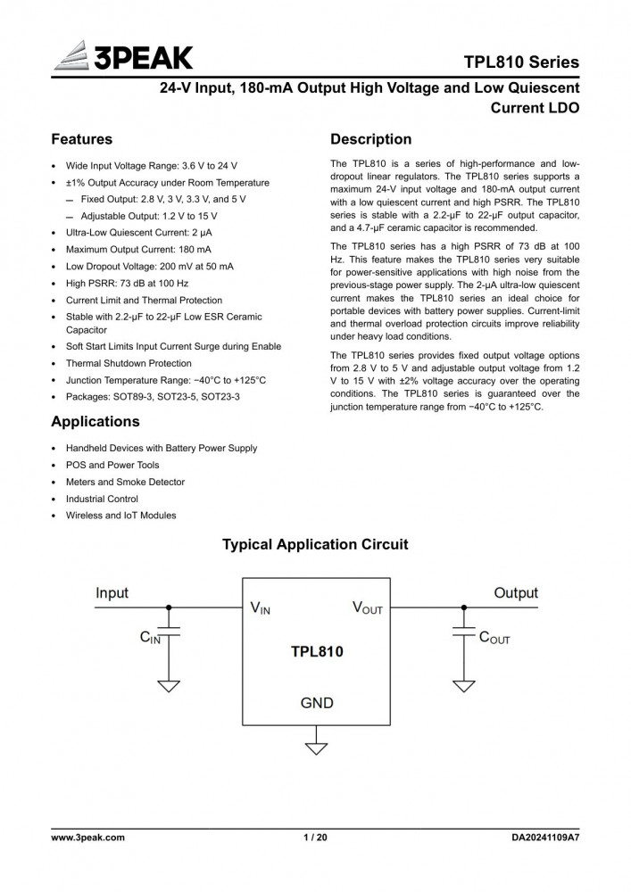 TPL810 datasheet page 1