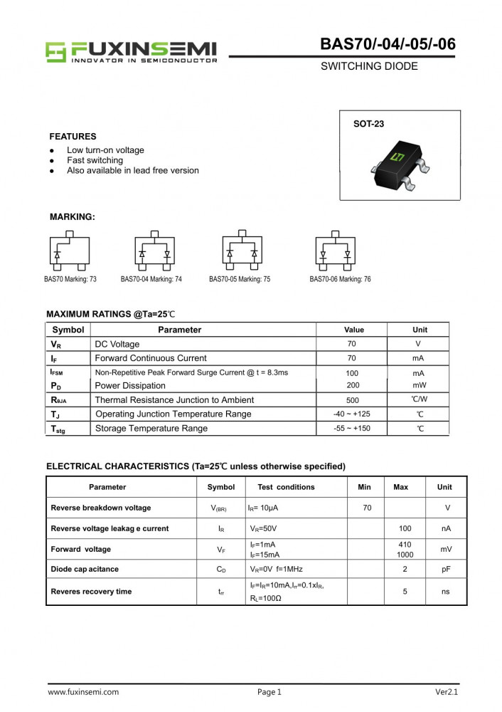 BAS70-04 technical document page 1