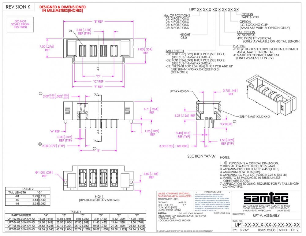 Samtec UPT assembly drawing page 1