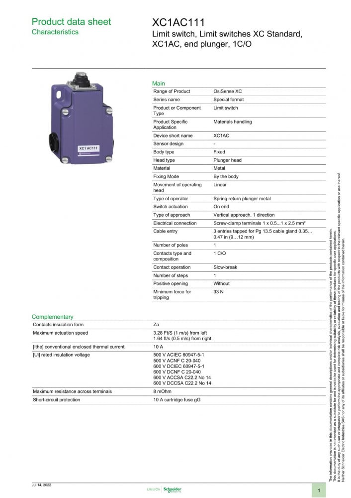 XC1AC111 documentation page 1