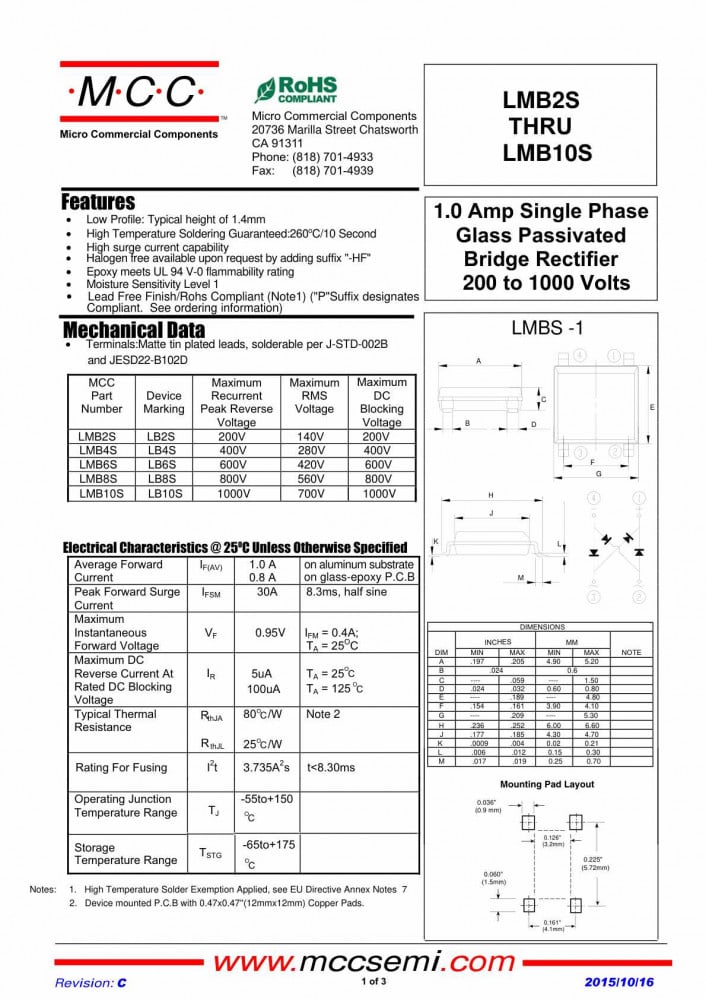 MCC LMB6S-TP datasheet page 1
