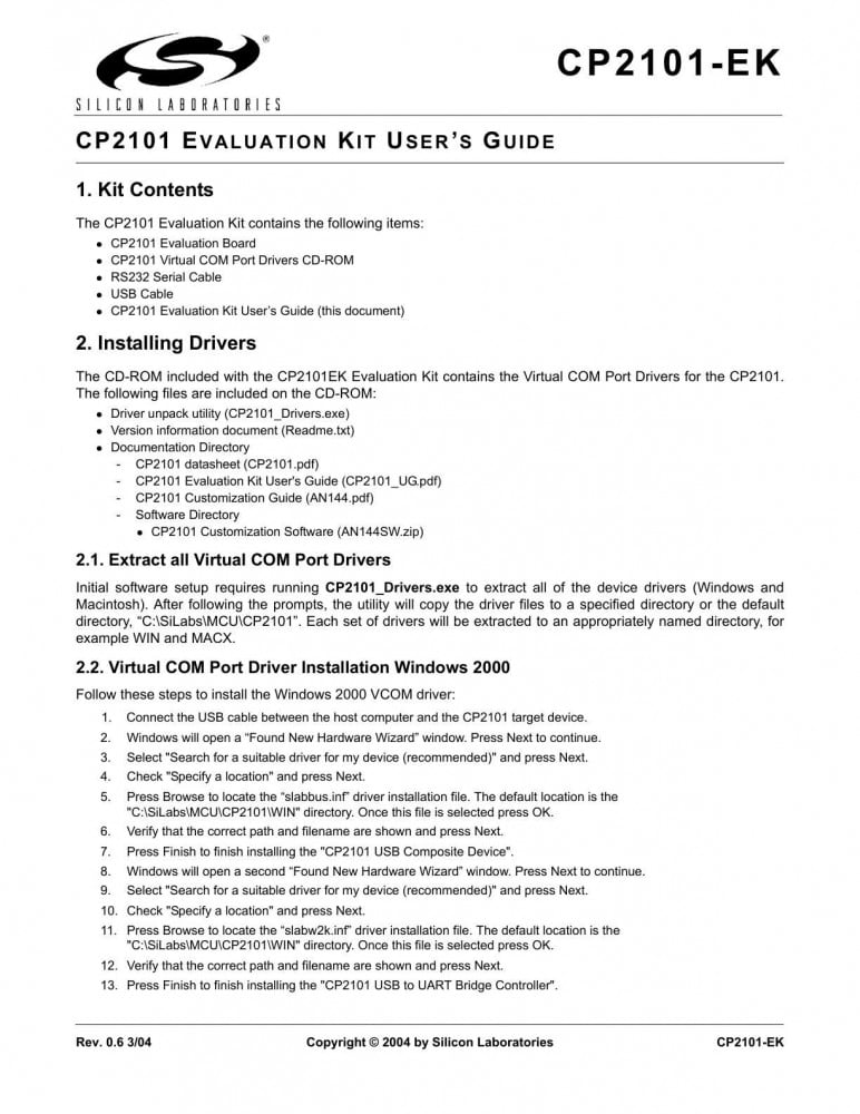 CP2101EK document page 1