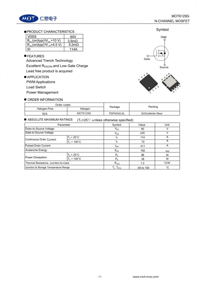 MOT6129G datasheet page 1